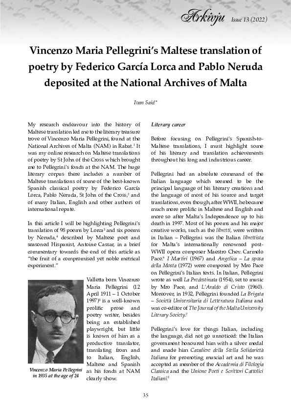 (PDF) Vincenzo Maria Pellegrini’s Maltese translation of poetry by ...