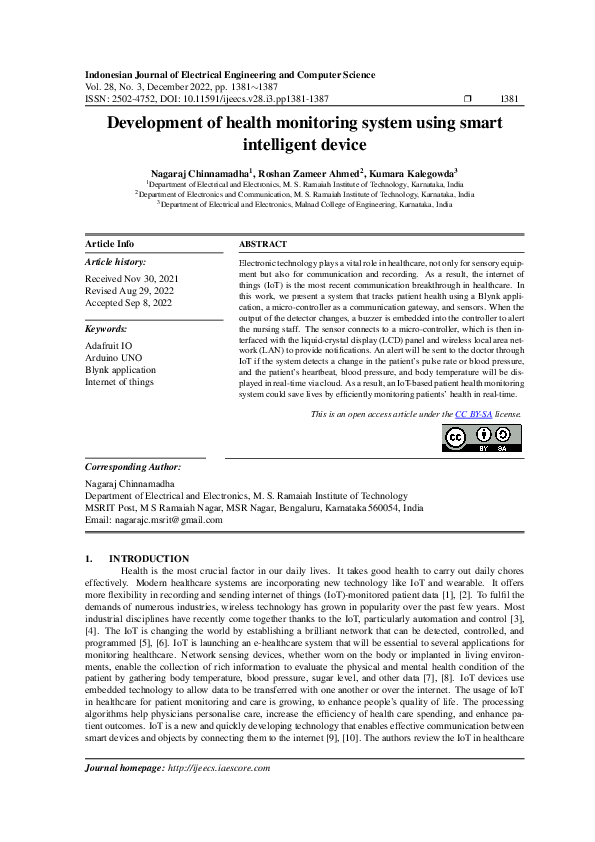 (PDF) Development of health monitoring system using smart intelligent device