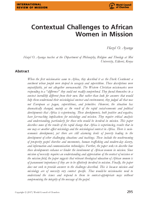 (PDF) Contextual Challenges to African Women in Mission