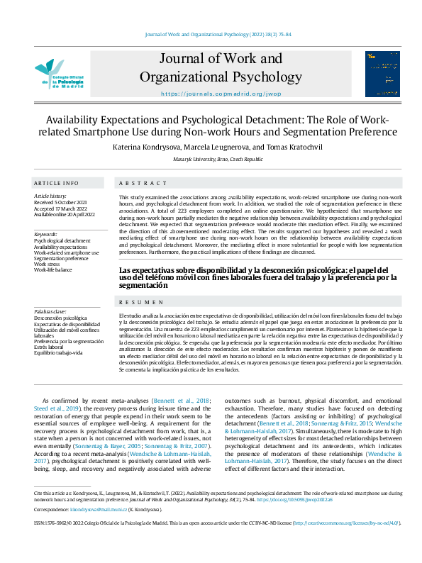 (PDF) Availability Expectations and Psychological Detachment: The Role ...