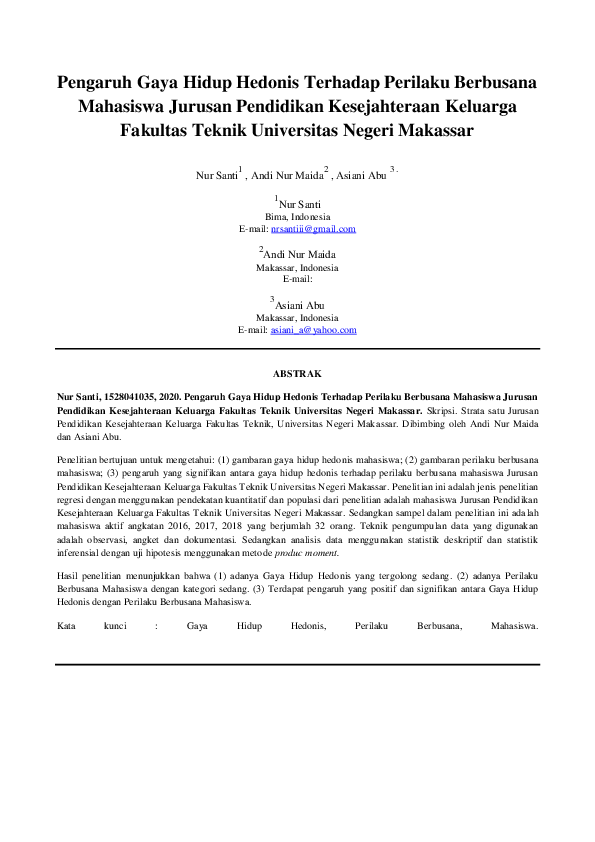(PDF) Pengaruh Gaya Hidup Hedonis Terhadap Perilaku Berbusana Mahasiswa Jurusan Pendidikan ...