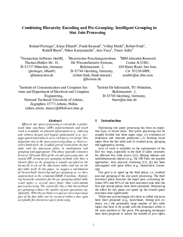 Pdf Combining Hierarchy Encoding And Pre Grouping Intelligent Grouping In Star Join Processing