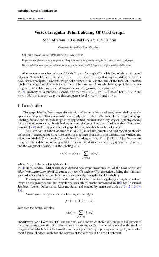 (PDF) Vertex Irregular Total Labeling Of Grid Graph