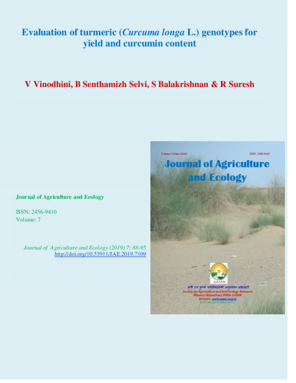 (PDF) Evaluation of turmeric (Curcuma longaL.) genotypes for yield and ...