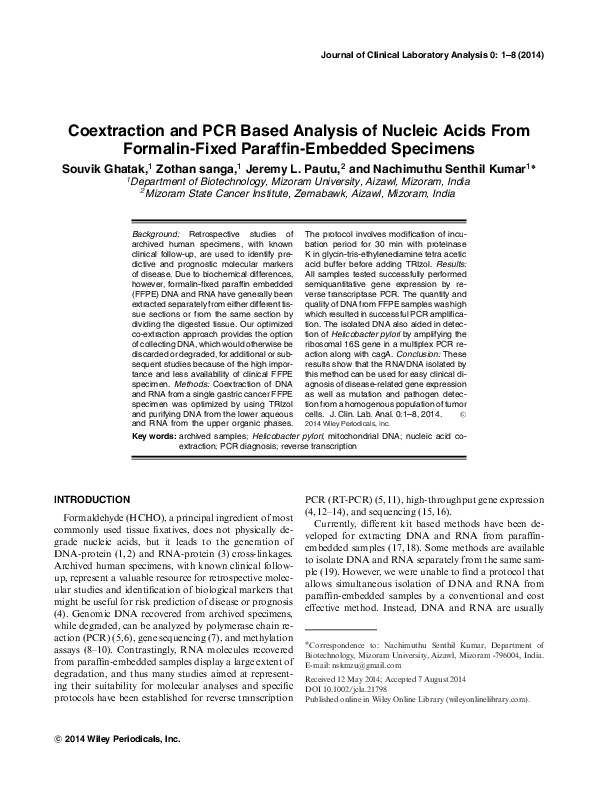 (PDF) Coextraction and PCR Based Analysis of Nucleic Acids From Formalin-Fixed Paraffin-Embedded ...