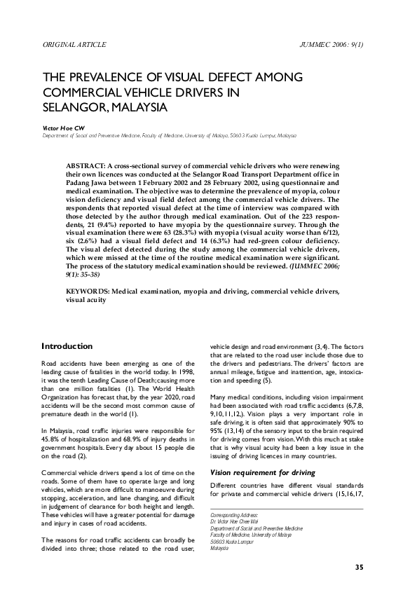 (PDF) The Prevalence of Visual Defect Among Commercial Vehicle Drivers ...