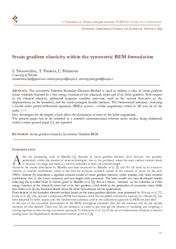 (PDF) Strain gradient elasticity within the symmetric BEM formulation