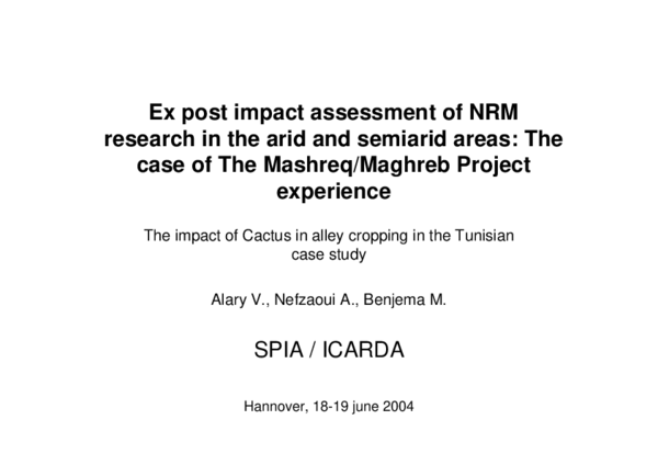 (PDF) Ex post impact assessment of NRM research in the arid and semiarid areas : the case of the ...