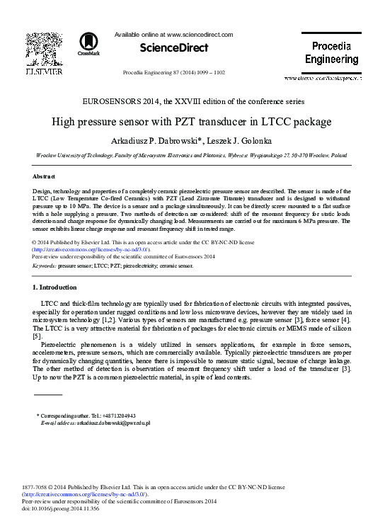 (PDF) High Pressure Sensor with PZT Transducer in LTCC Package