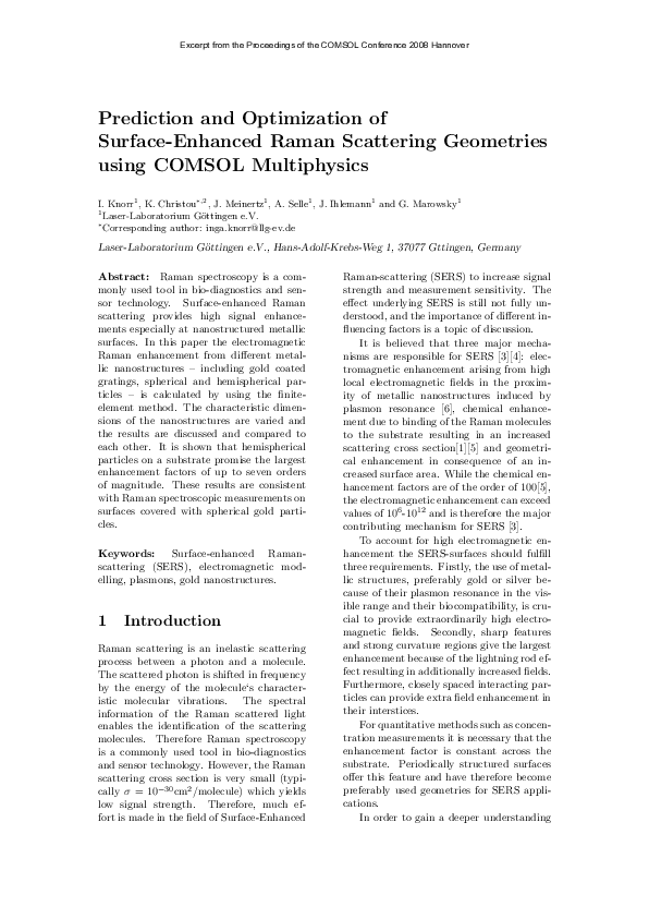 (PDF) Prediction and Optimization of Surface-Enhanced Raman Scattering Geometries using COMSOL ...