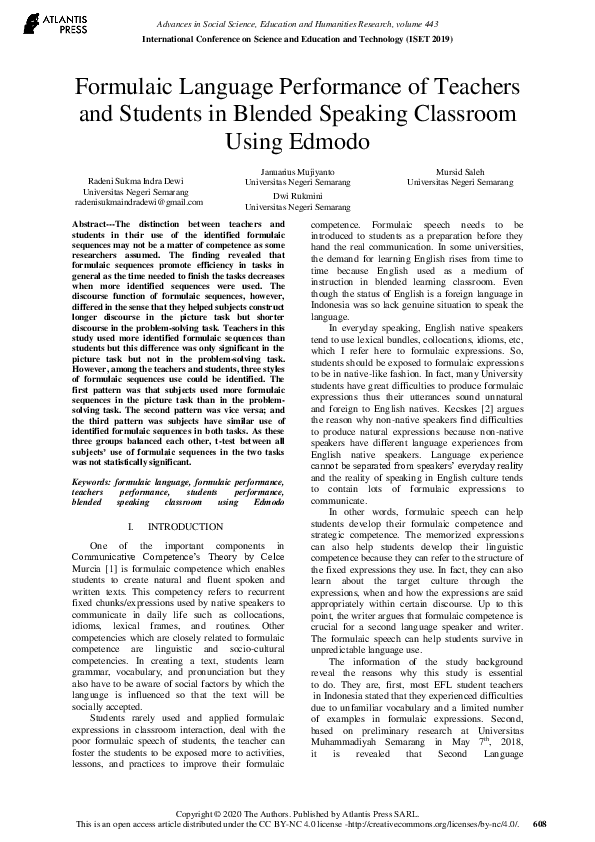 (PDF) Formulaic Language Performance of Teachers and Students in ...