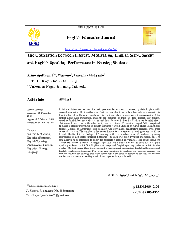 (PDF) English Education Journal The Correlation Between Interest ...