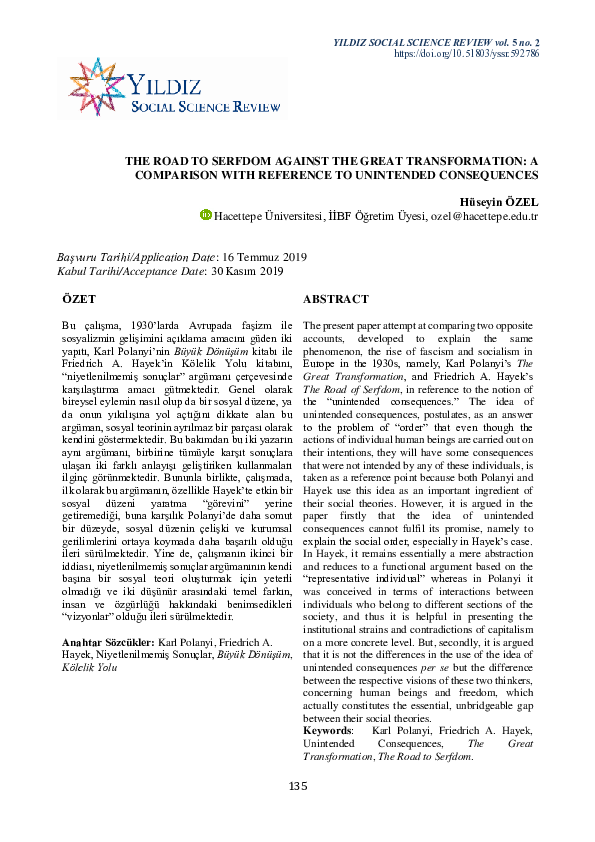 (PDF) The Road to Serfdom against The Great Transformation: A ...
