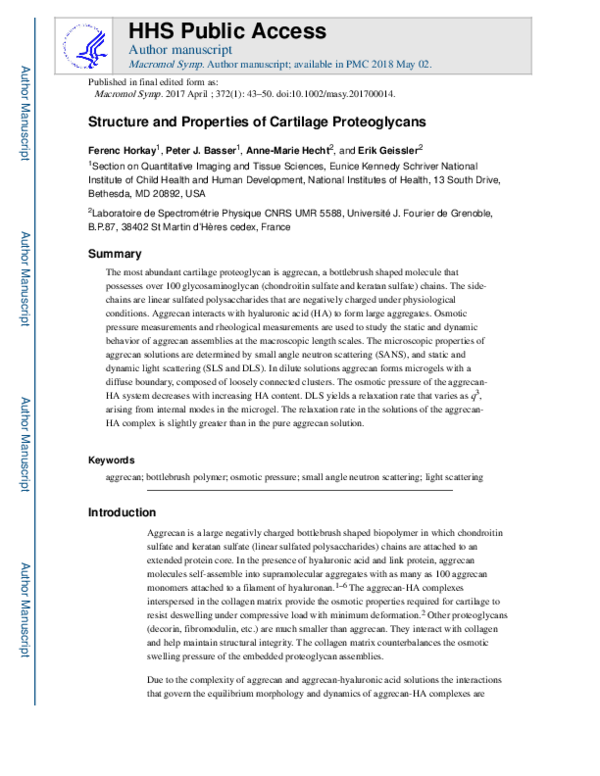 (PDF) Structure and Properties of Cartilage Proteoglycans