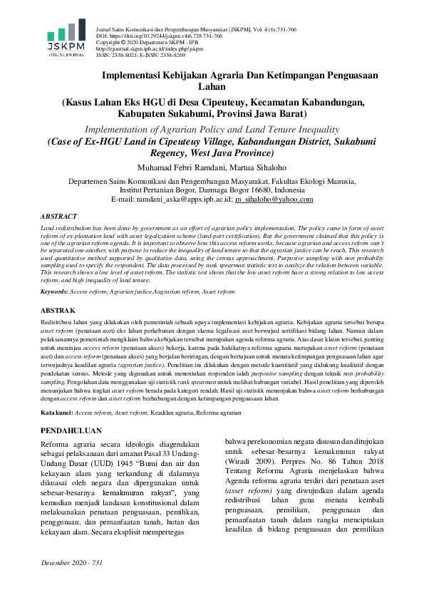 (PDF) Implementasi Kebijakan Agraria dan Ketimpangan Penguasaan Lahan ...