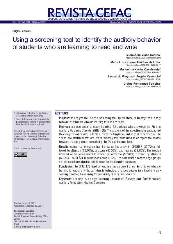 (PDF) Using a screening tool to identify the auditory behavior of ...