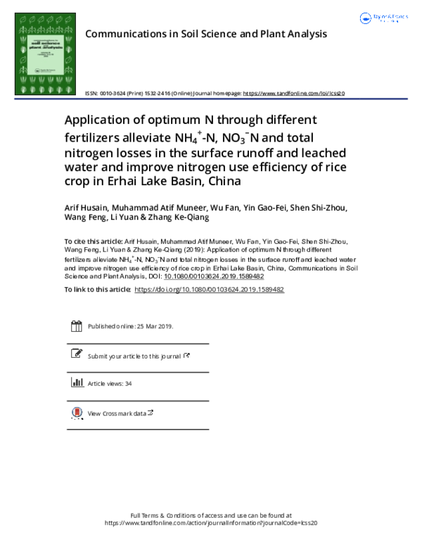 (PDF) Application of Optimum N Through Different Fertilizers Alleviate NH4+-N, NO3–N and Total ...