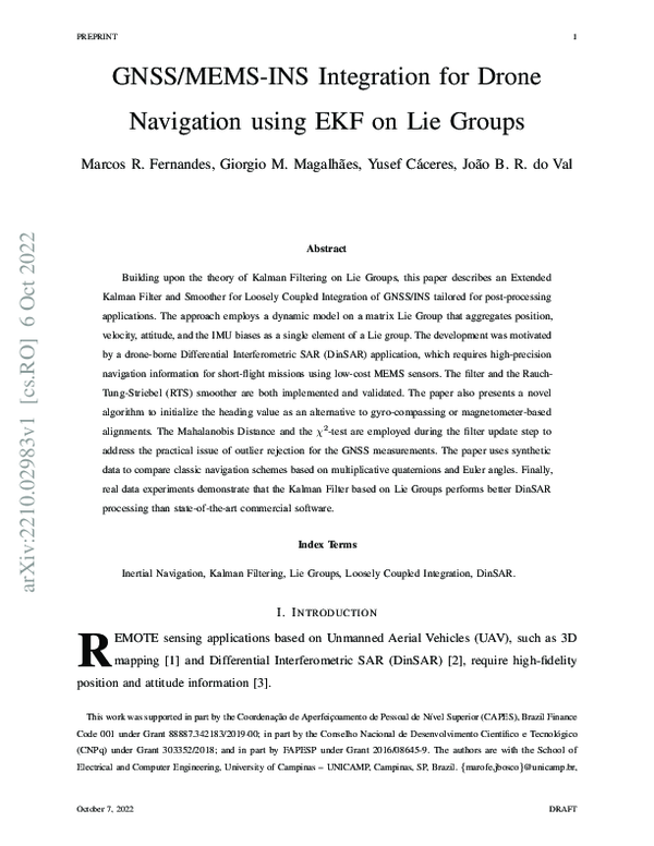(PDF) GNSS/MEMS-INS Integration for Drone Navigation using EKF on Lie Groups
