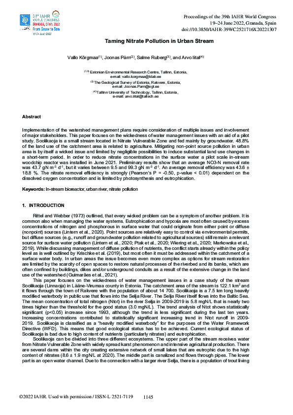 Pdf Taming Nitrate Pollution In Urban Stream