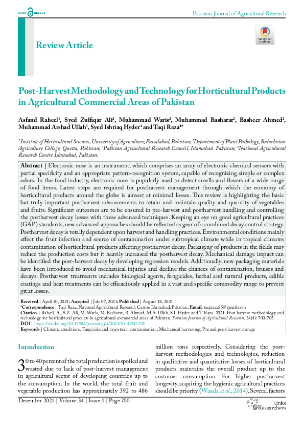 (PDF) Post-Harvest Methodology and Technology for Horticultural ...