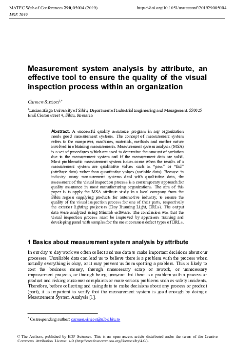 (PDF) Measurement system analysis by attribute, an effective tool to ensure the quality of the ...