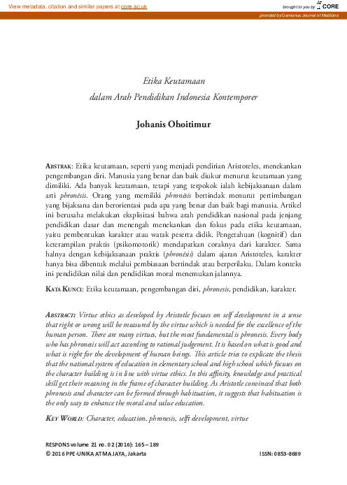(PDF) Etika Keutamaan Dalam Arah Pendidikan Indonesia Kontemporer ...