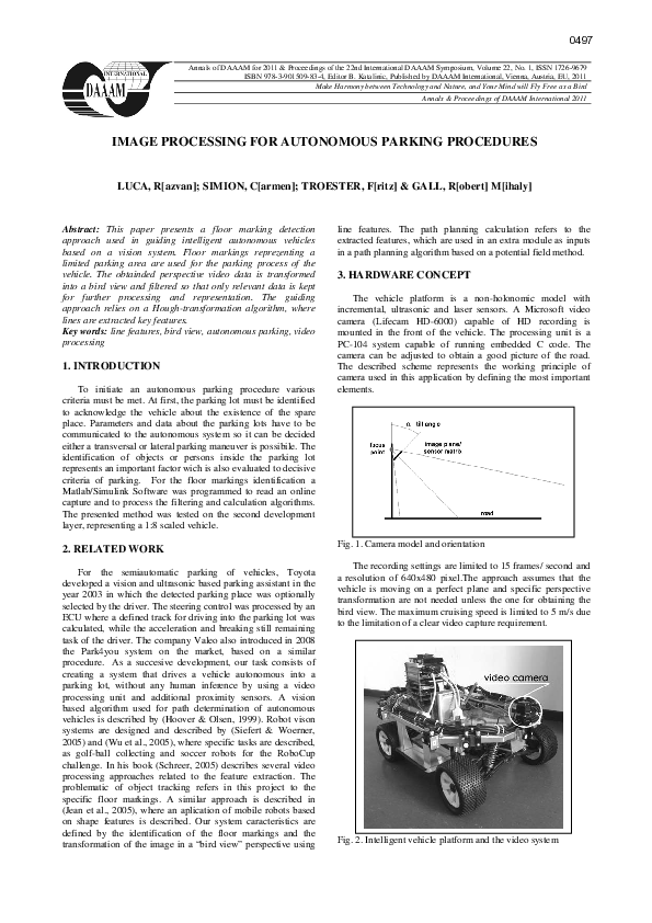 (PDF) Image Processing for Autonomous Parking Procedures