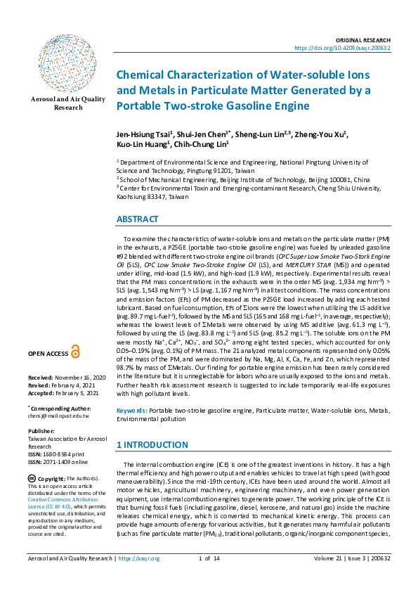 (PDF) Chemical Characterization of Water-soluble Ions and Metals in Particulate Matter Generated ...