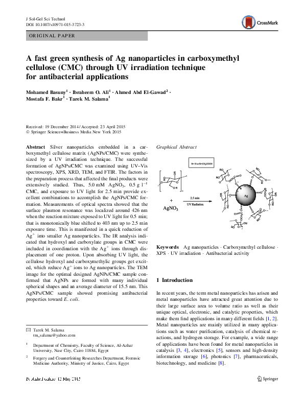 (PDF) A fast green synthesis of Ag nanoparticles in carboxymethyl cellulose (CMC) through UV ...