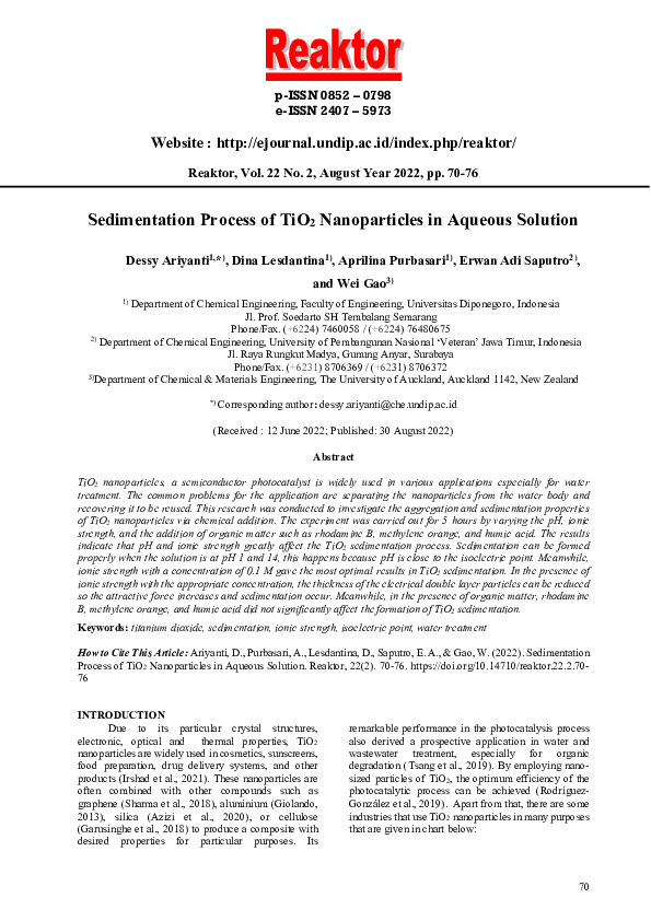 (PDF) Sedimentation Process of TiO2 Nanoparticles in Aqueous Solution