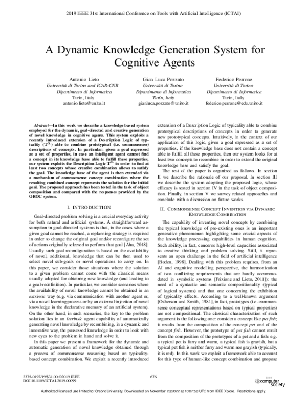 (PDF) A Dynamic Knowledge Generation System for Cognitive Agents