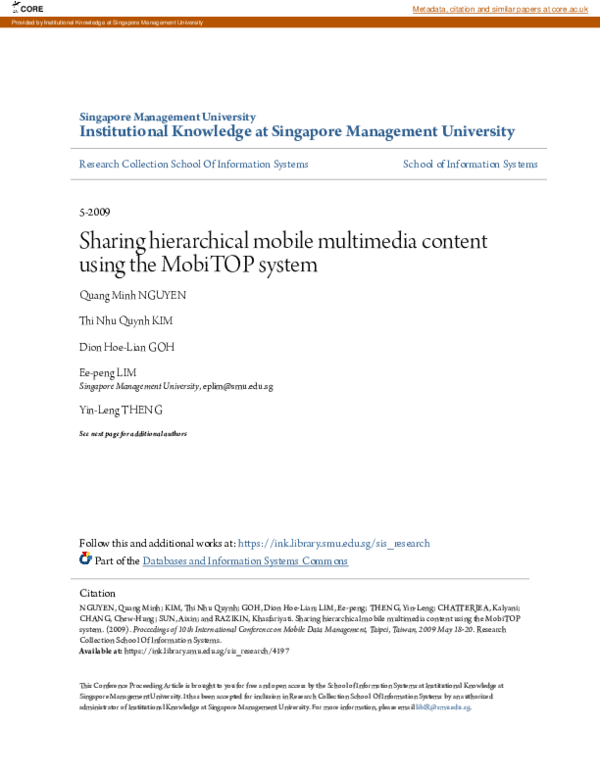 (PDF) Sharing Hierarchical Mobile Multimedia Content Using the MobiTOP ...
