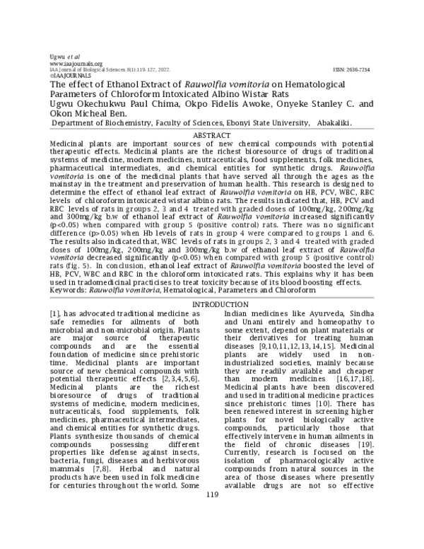 (PDF) The effect of Ethanol Extract of Rauwolfia vomitoria on ...