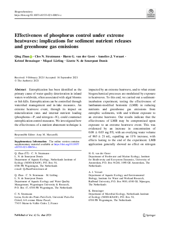 (PDF) Effectiveness of phosphorus control under extreme heatwaves ...