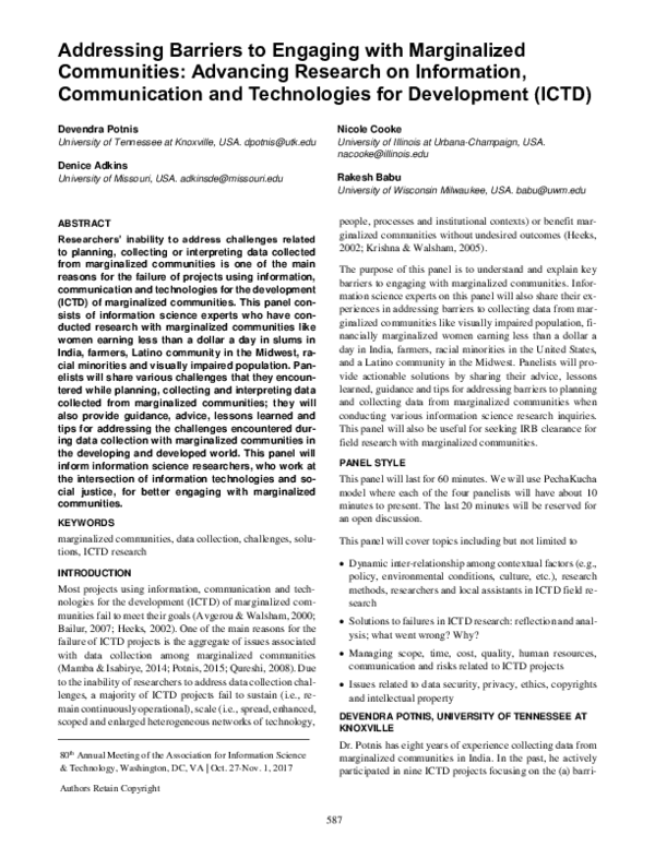 (PDF) Addressing barriers to engaging with marginalized communities ...