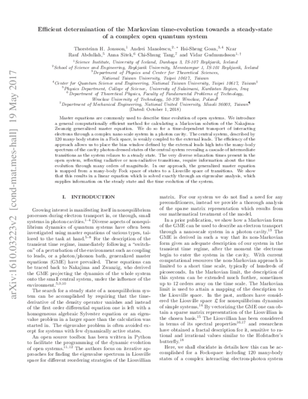 (PDF) Efficient determination of the Markovian time-evolution towards a steady-state of a ...
