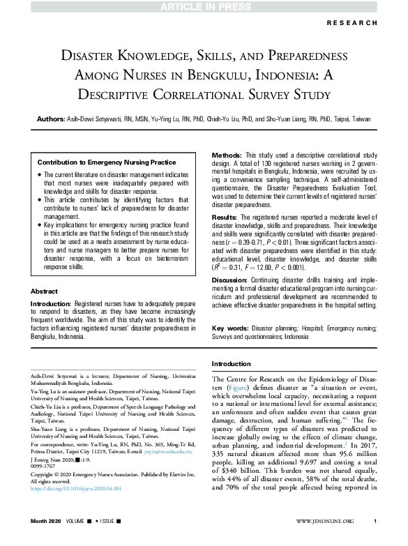 (PDF) Disaster Knowledge, Skills, and Preparedness Among Nurses in ...
