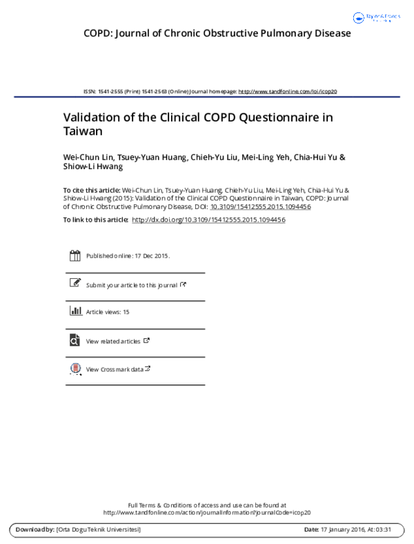(PDF) Validation of the Clinical COPD Questionnaire in Taiwan