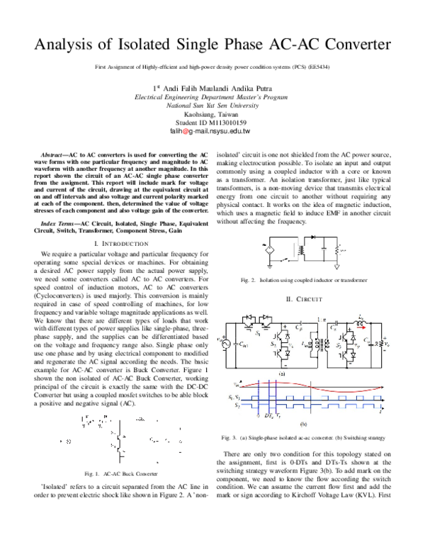 (PDF) Analysis of Isolated Single Phase AC-AC Converter