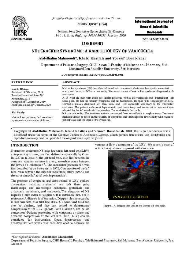 (PDF) Nutcracker Syndrome: A Rare Etiology of Varicocele