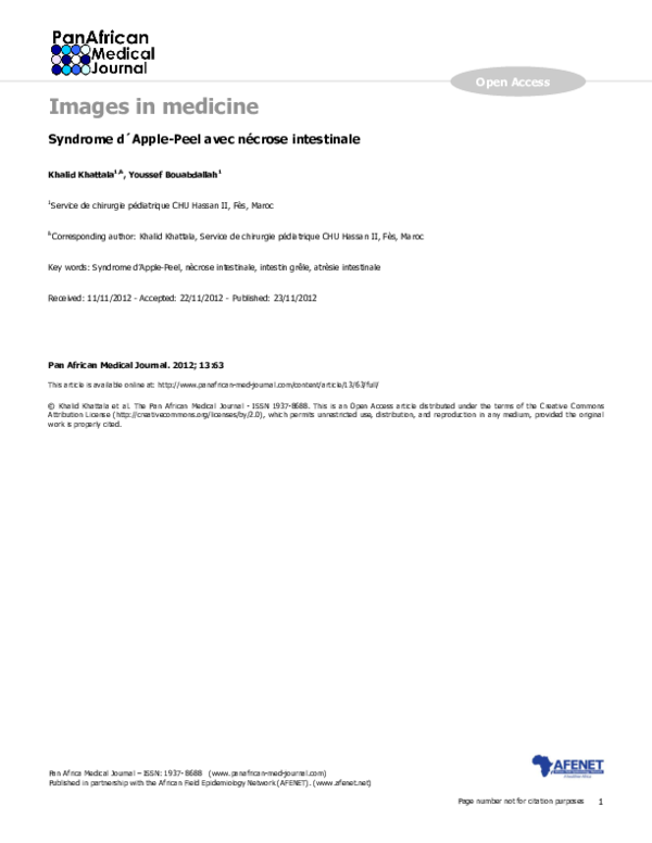 (PDF) [Apple peel syndrome with intestinal necrosis]