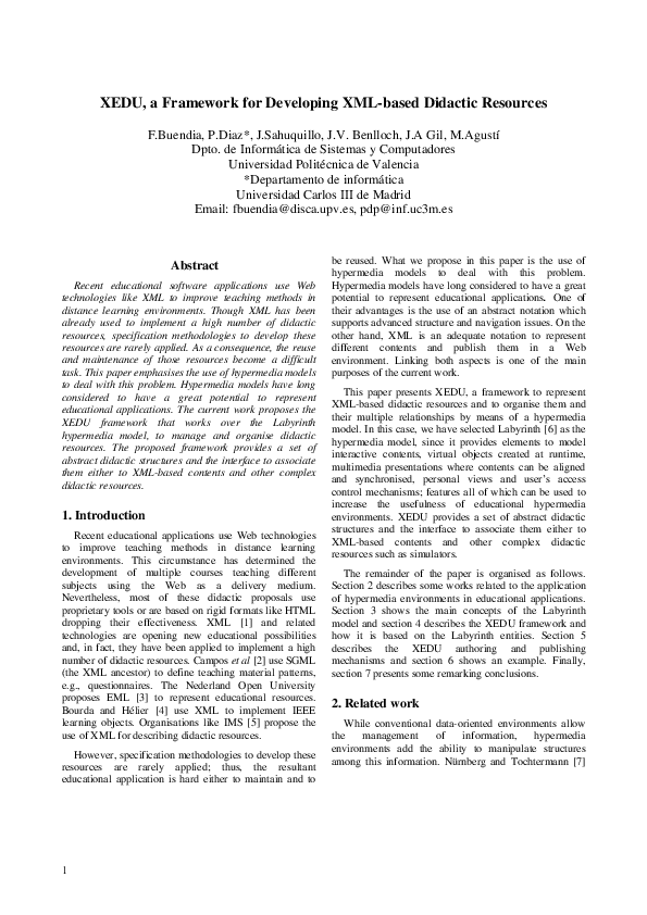 (PDF) XEDU, a framework for developing XML-based didactic resources