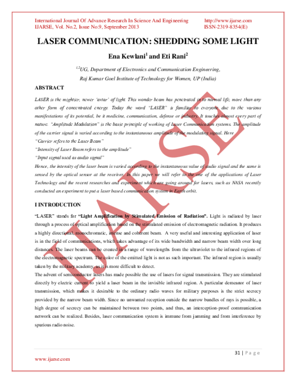 Laser Communication: Shedding Some Light