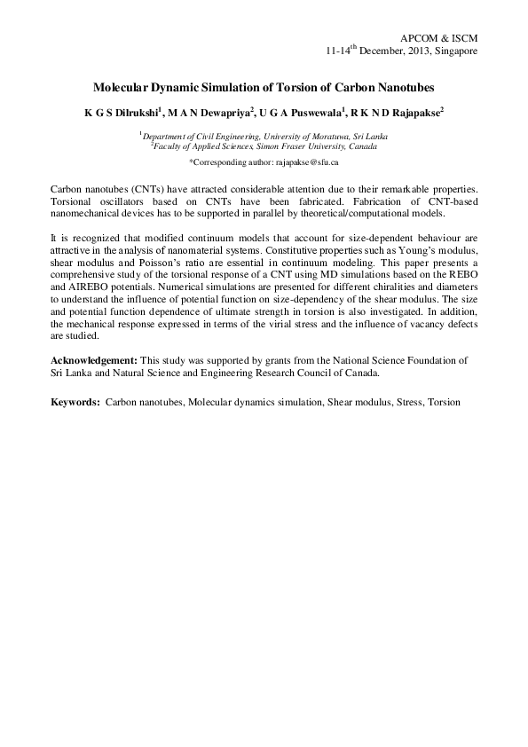 Pdf Torsional Response Of Carbon Nanotubes