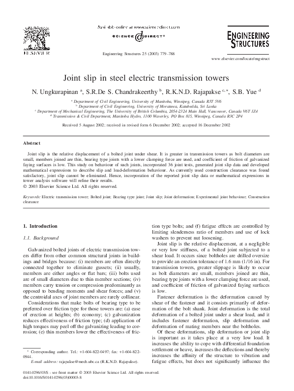 (PDF) Joint slip in steel electric transmission towers