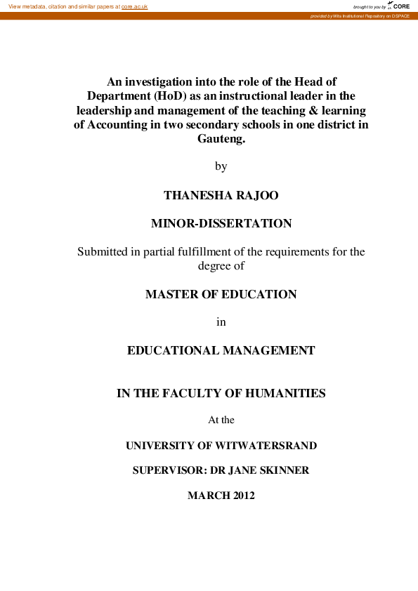 (PDF) An investigation into the role of the Head of Department (HoD) as ...