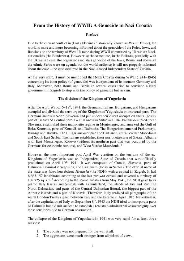 (PDF) From the History of WWII: A Genocide in Nazi Croatia Preface