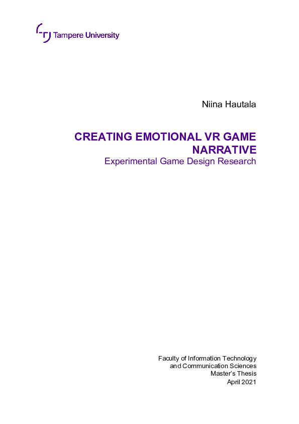 (PDF) Creating Emotional VR Game Narrative : Experimental Game Design ...
