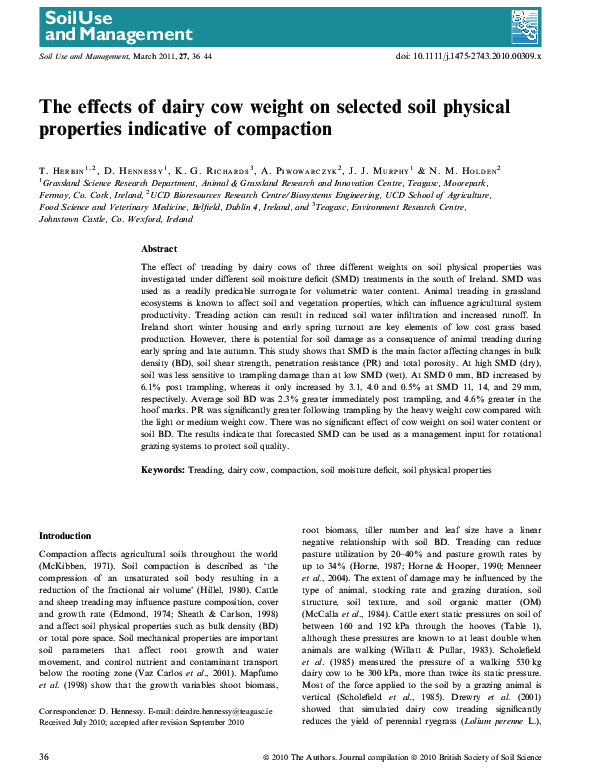 (PDF) The effects of dairy cow weight on selected soil physical ...