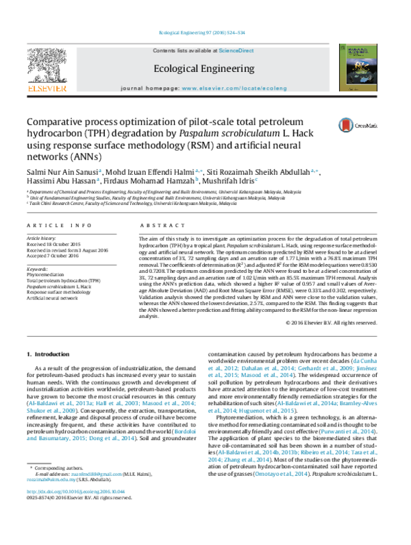 (PDF) Comparative process optimization of pilot-scale total petroleum ...